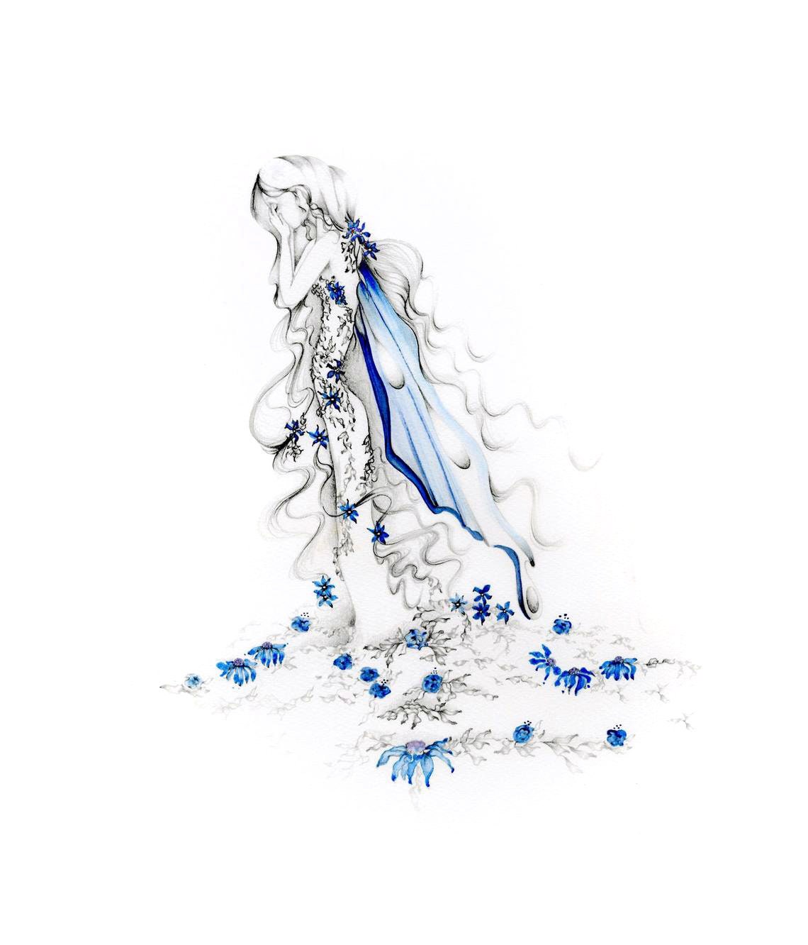 Fairy Pencil Drawing Fine Art Print of a Fairy Sad Grieving - Etsy