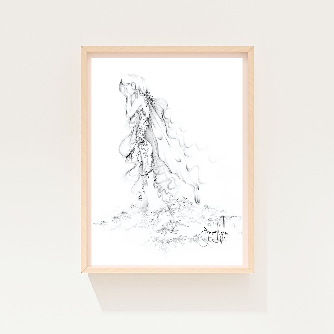Fairy Pencil Drawing Fine Art Print of a Fairy Sad Grieving Art Drawing ...