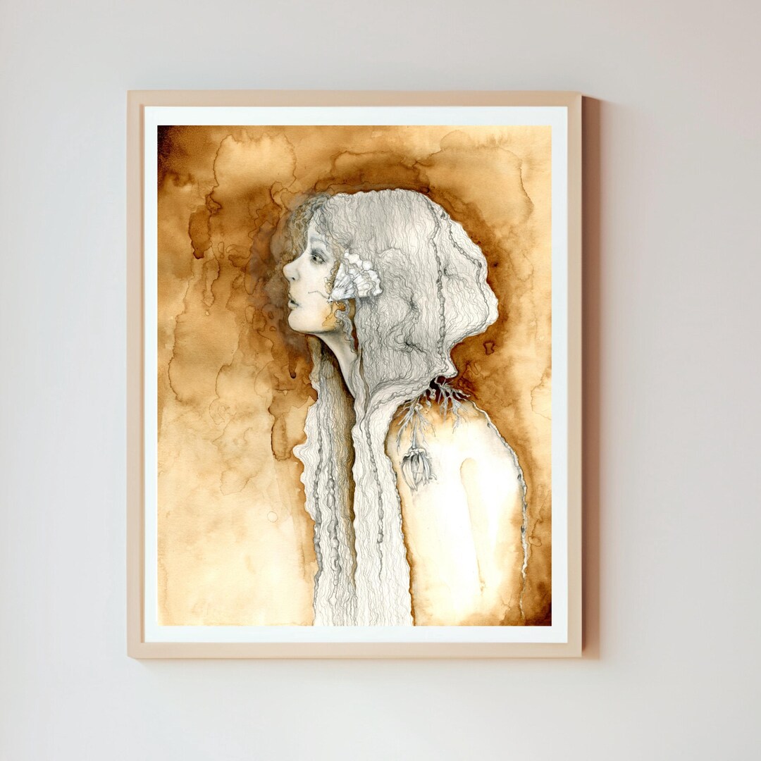 Brown Abstract Painting of a Girl for Your Home Decor, Wall Art. One of ...