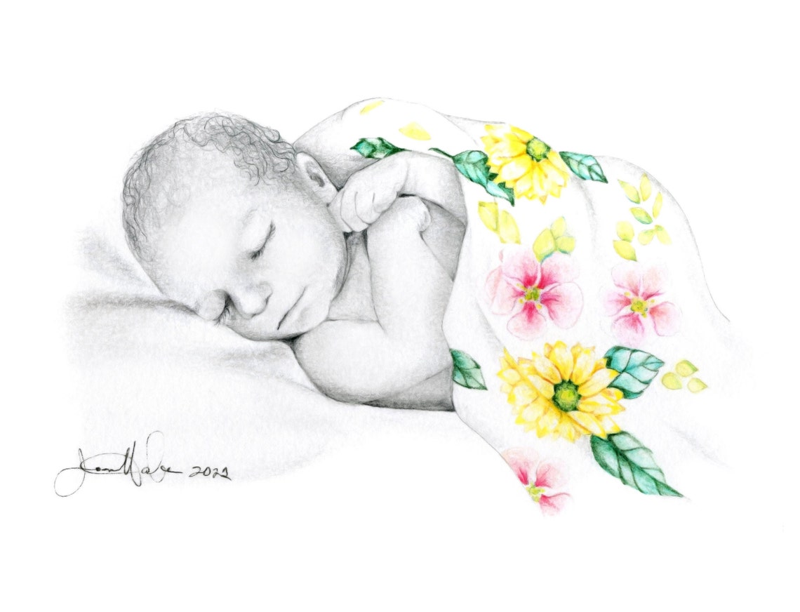 Personalized Stillborn Baby Gift, Custom Hand Drawn Portrait, Infant ...
