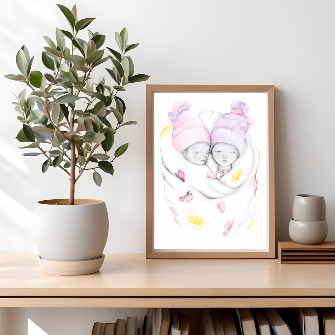 Twins Stillborn Custom Pencil Portrait Drawing Art, Memorial ...