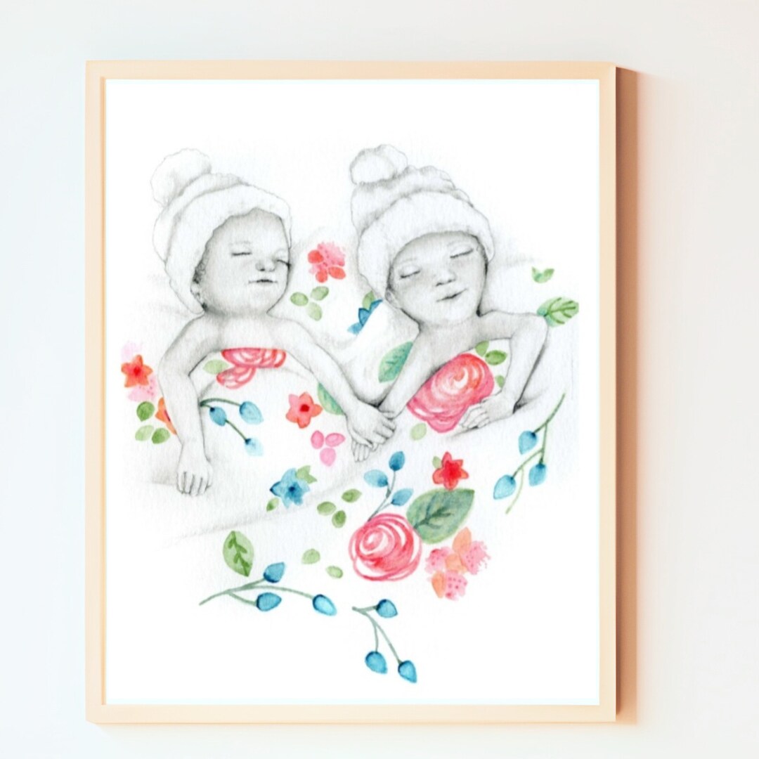 Watercolor Painting Home Decor Conjoined Twins Memorial Gift for Mom ...