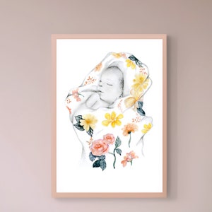 Personalized Stillborn Baby Gift, Custom Hand Drawn Portrait, Infant ...