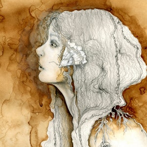 Brown Abstract Painting of a Girl for Your Home Decor, Wall Art. One of ...