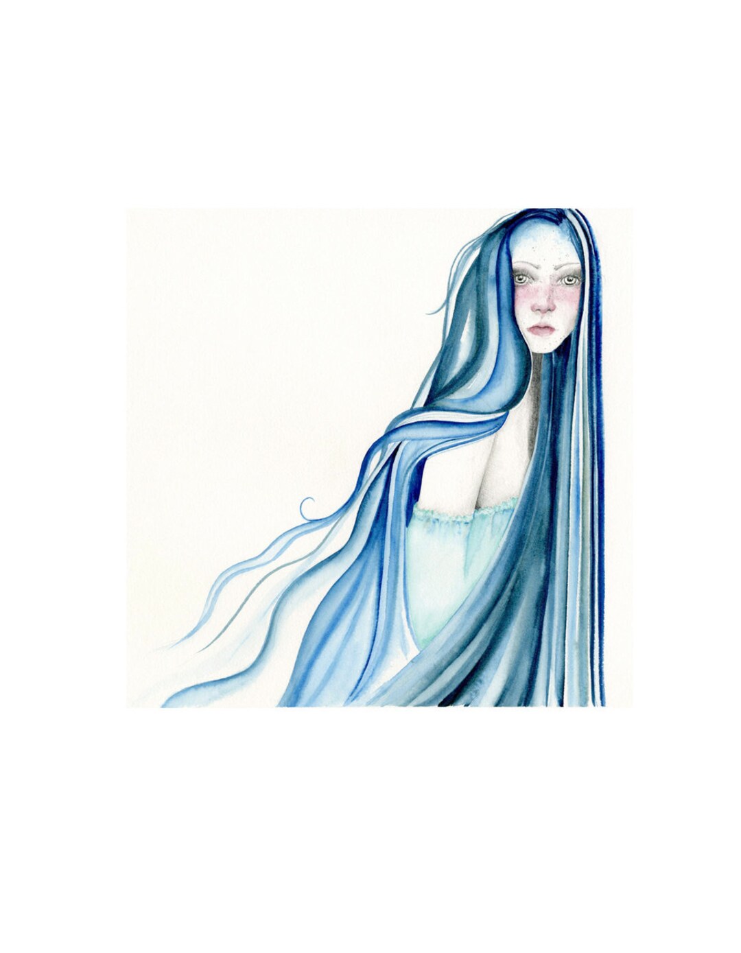 Blue Abstract Watercolor Painting Fine Art Print Woman Home - Etsy