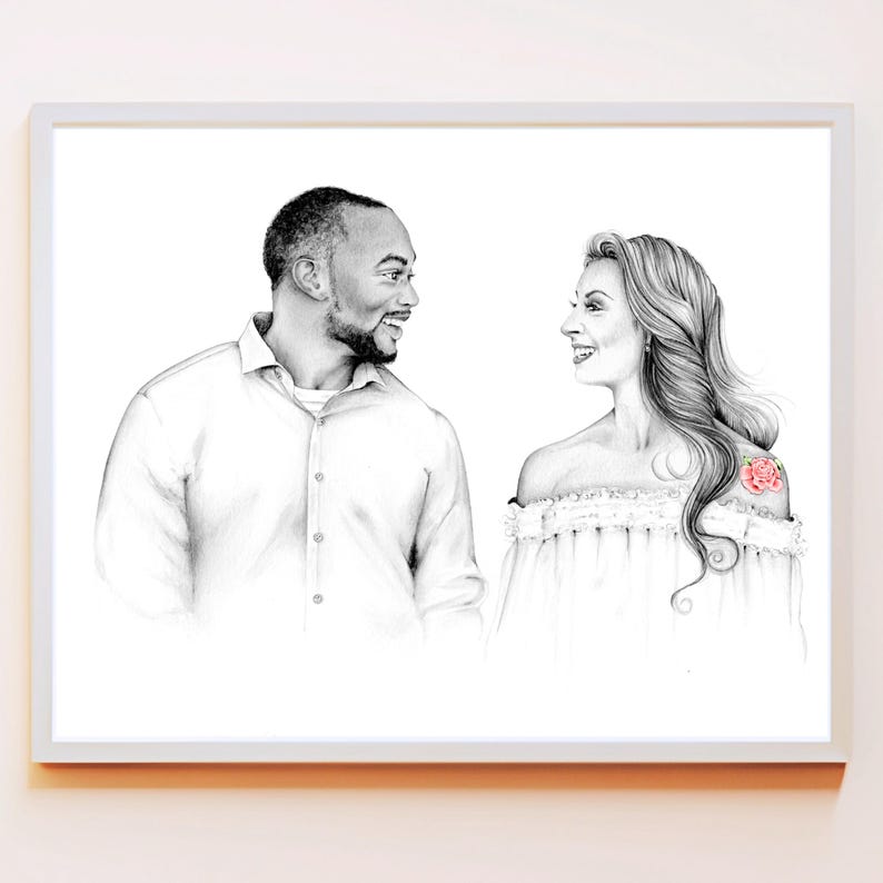 Custom Couples Portrait, Hand-drawn Pencil Art, Wedding Gift - Etsy
