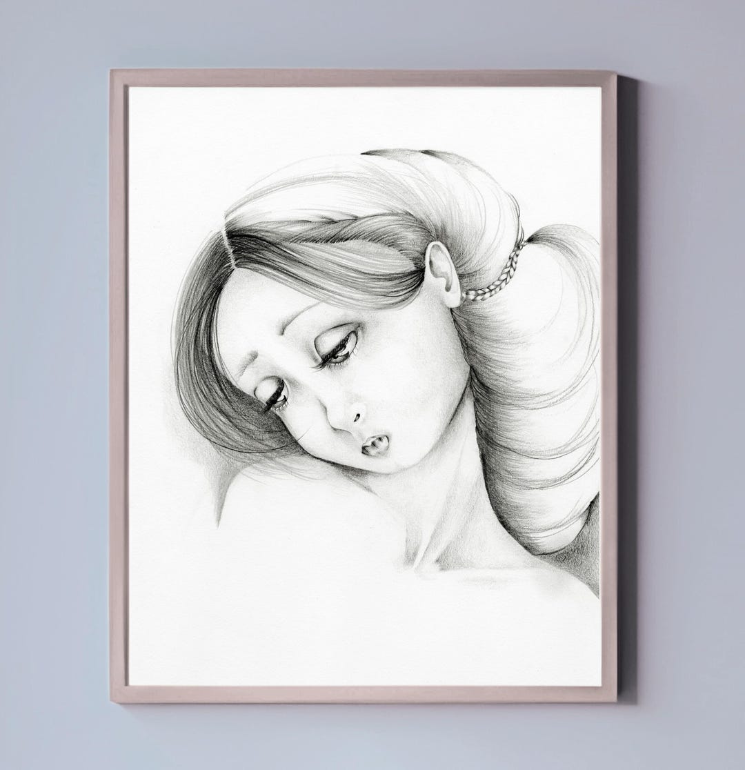 Minimalist Black and White Art Print of a Girl. A Unique Gift for Her ...