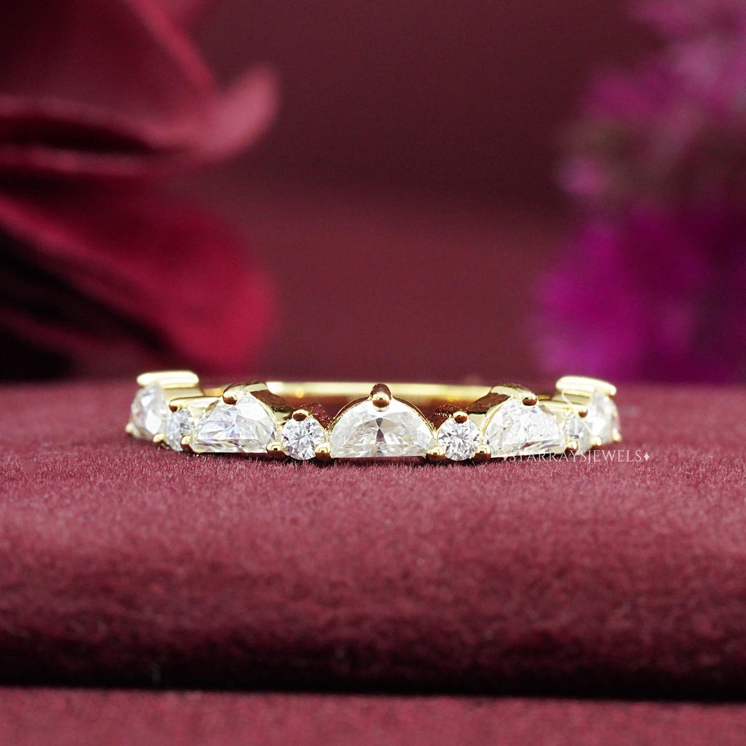 Tiara Moon Trillion Cut Ring 14k Moissanite Half Eternity Curved ...
