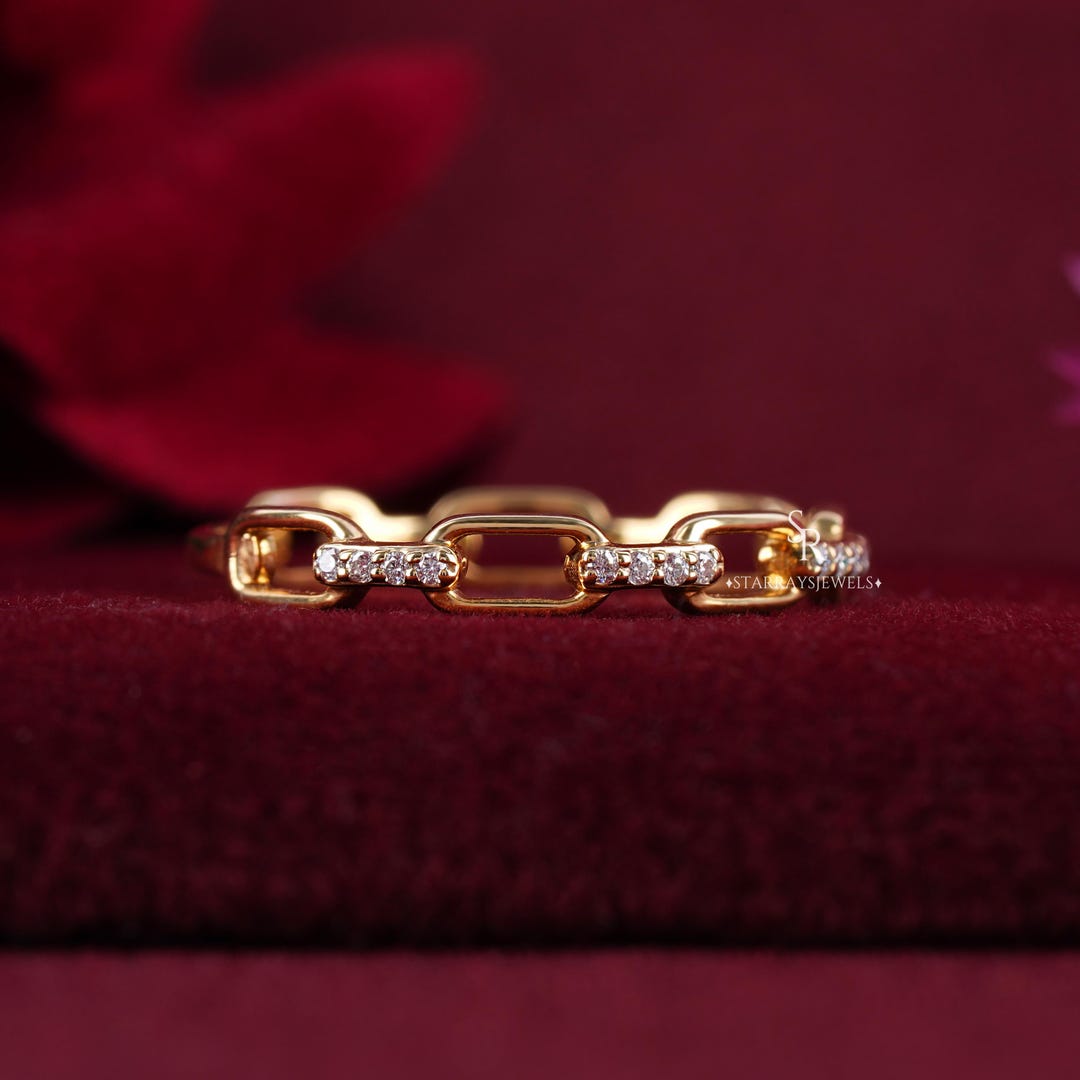 Solid 14K Gold Chain Ring, Link Chain Dainty Stacking Ring for Women ...