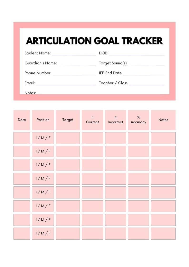 Articulation Goal Tracker Printable PDF for Speech Therapy, Slps, and ...