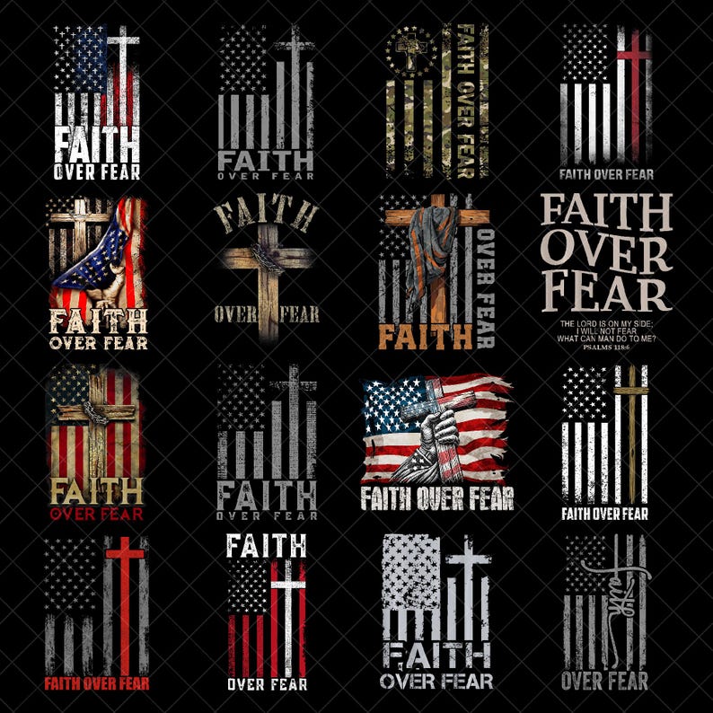 Faith Over Fear PNG Bundle, American Flag Cross Clipart, Christian USA ...