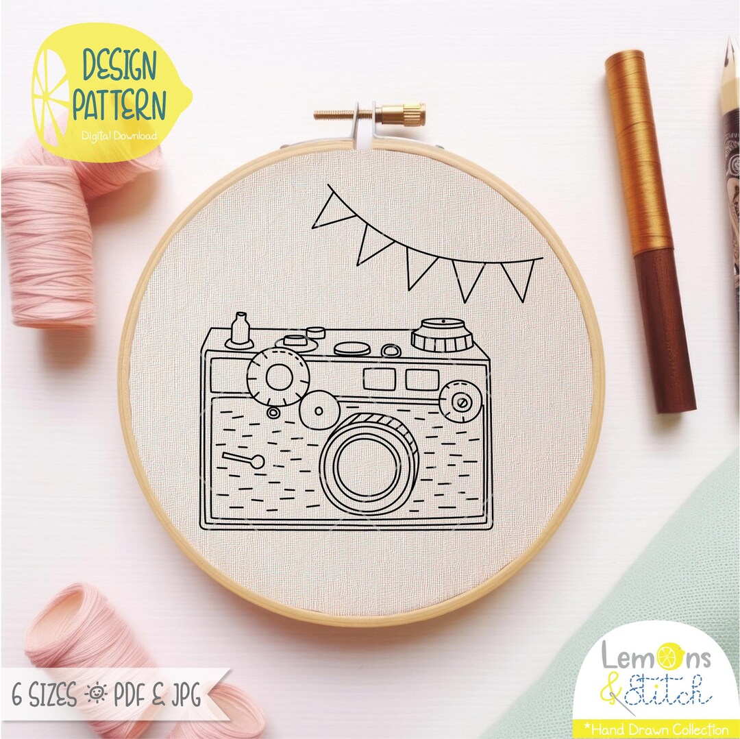 Vintage Camera Embroidery Pattern: Bunting Banner (PDF Download ...