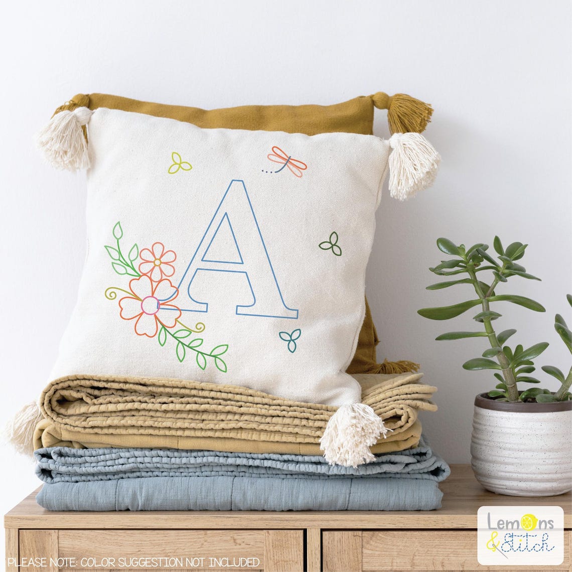 Flower Letters A to Z Hand Embroidery Pattern: Floral Wreath, Firefly ...