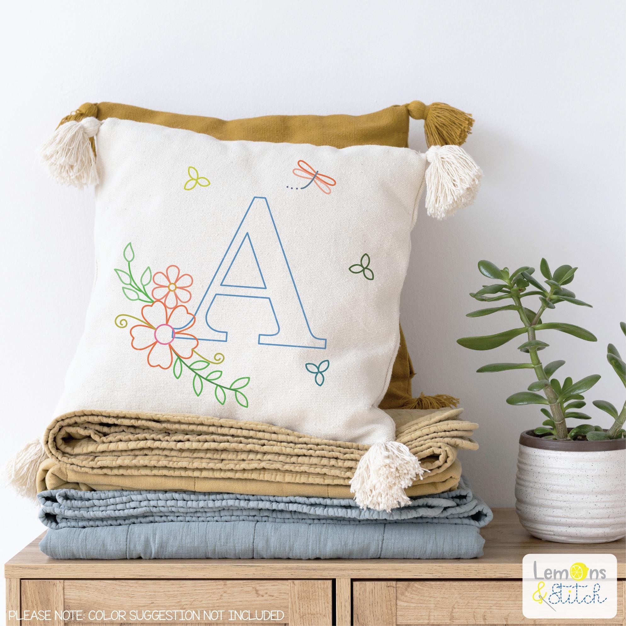 Flower Letters A to Z Hand Embroidery Pattern: Floral Wreath, Firefly ...