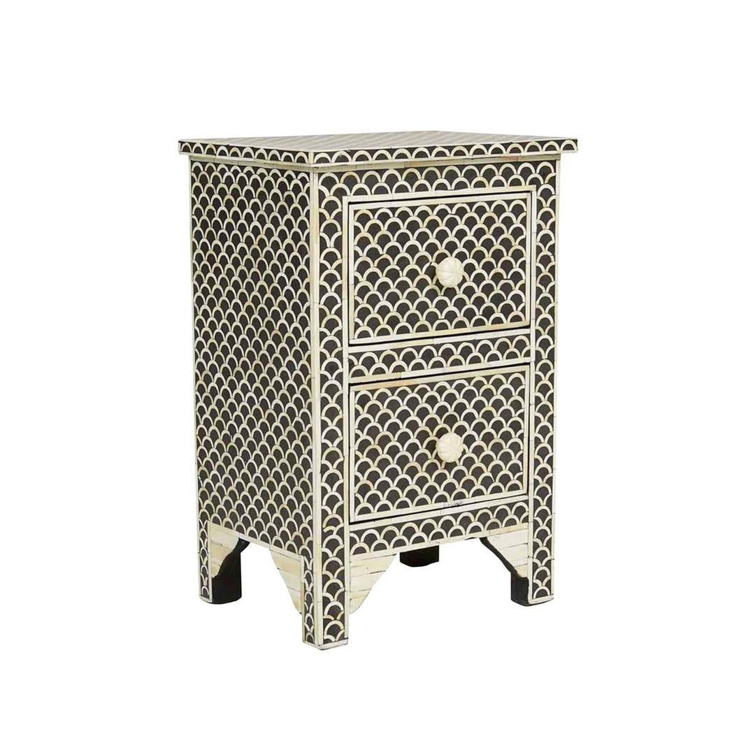 Handmade Bone Inlay Bedside Table – Luxury Nightstand – Moroccan Floral ...