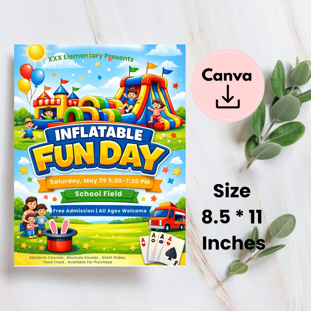 Inflatable Fun Day Flyer Template | School Field Day Poster (digital ...