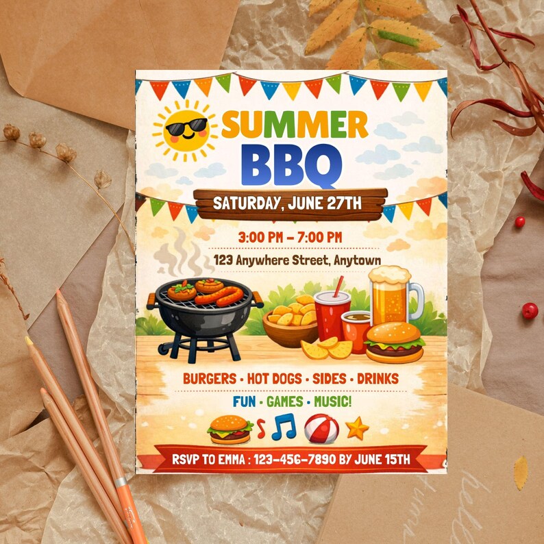 Summer BBQ Party Flyer Editable Template, DIY Cookout Invitation, Canva ...