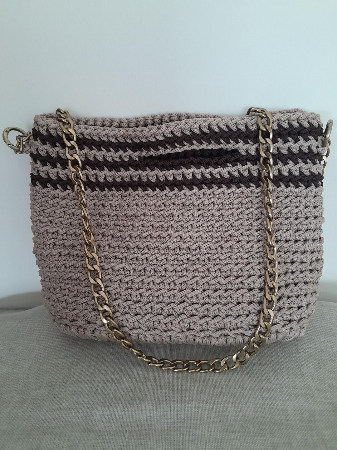 Handmade Crochet Shoulder Bag With Chain Strap ,crossbody Modern ...
