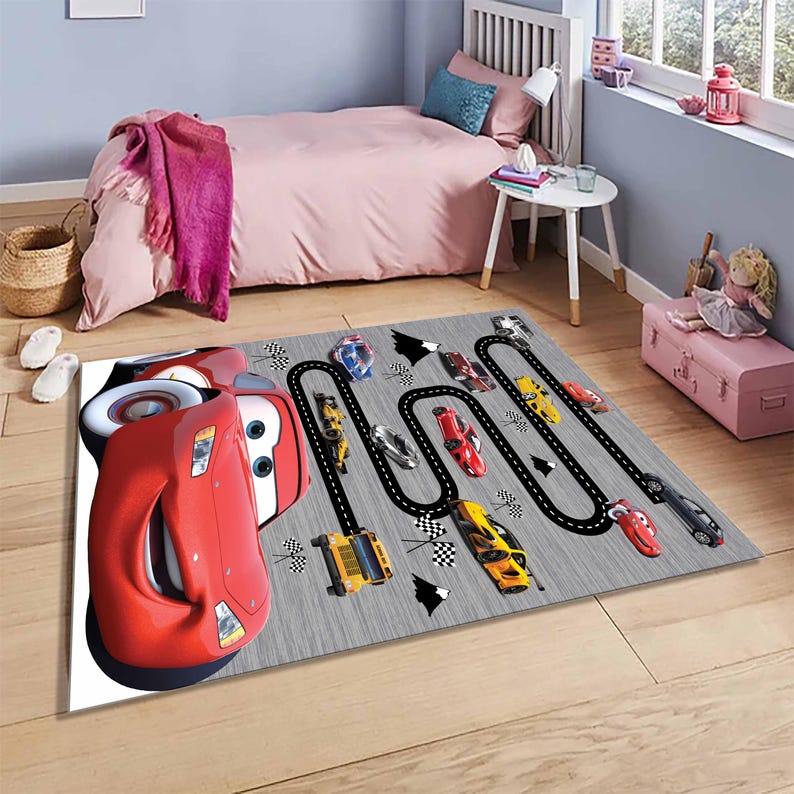 Personalized Car Play Mat, Race Track Kids Rug, Custom Name Boys Room ...