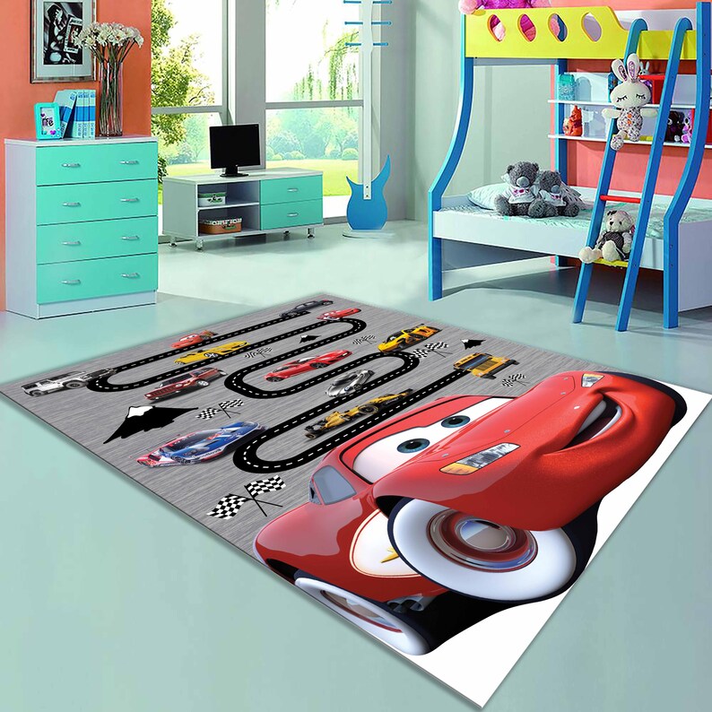 Personalized Car Play Mat, Race Track Kids Rug, Custom Name Boys Room ...