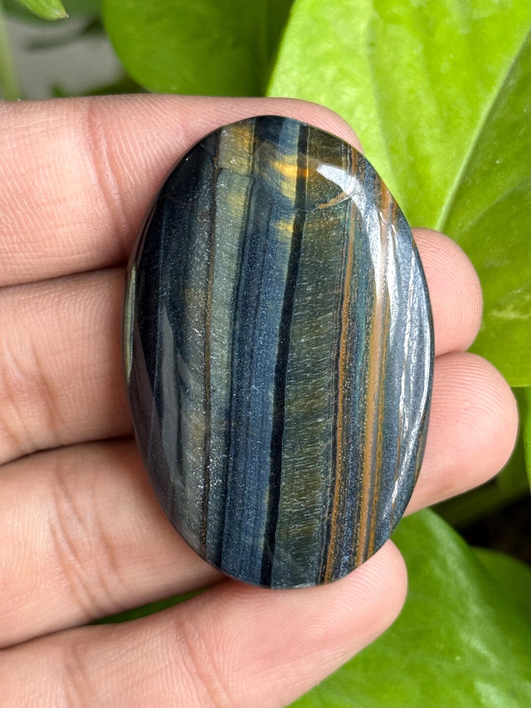 Amazing Blue Tiger Eye Oval Shape. Handmade Cabochon Gemstone . Semi ...