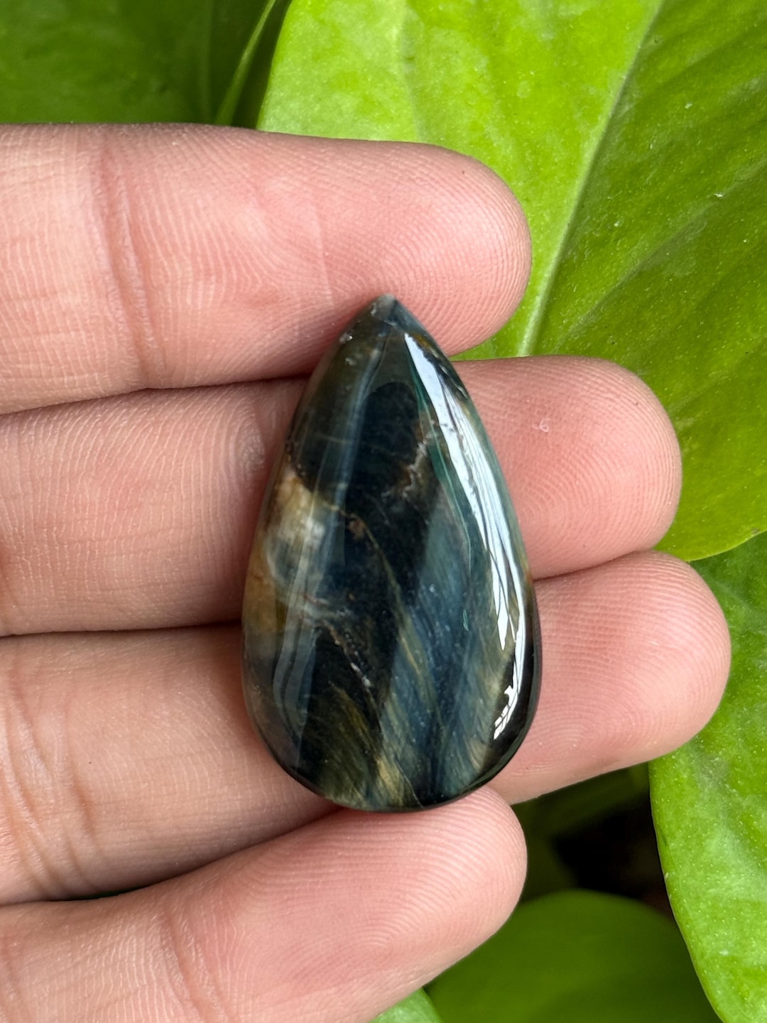 Amazing Blue Tiger Eye Pear Shape. Handmade Cabochon Gemstone . Semi ...
