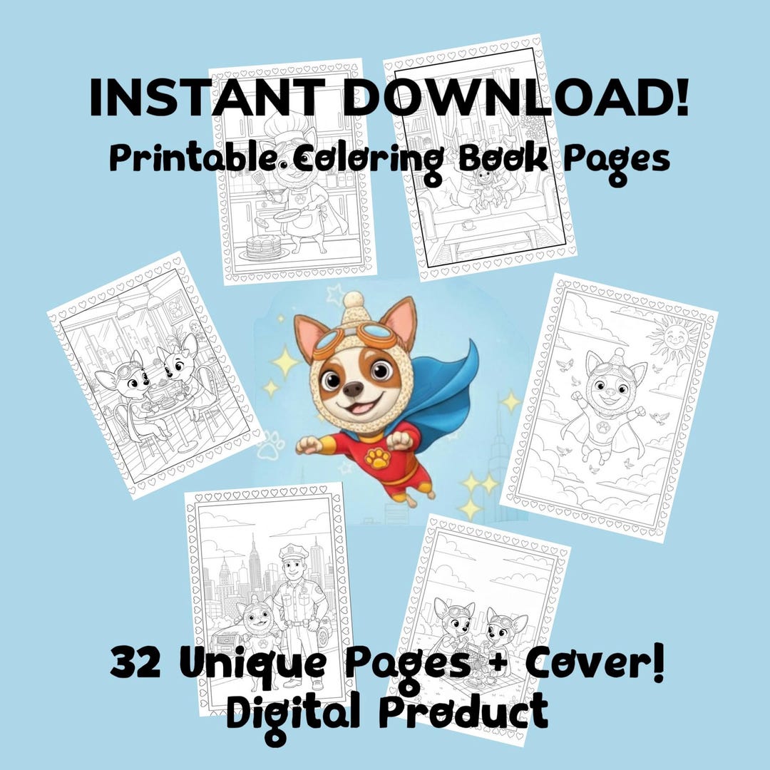Superhero Dog Coloring Book for Kids | Printable PDF JPG Coloring Pages ...