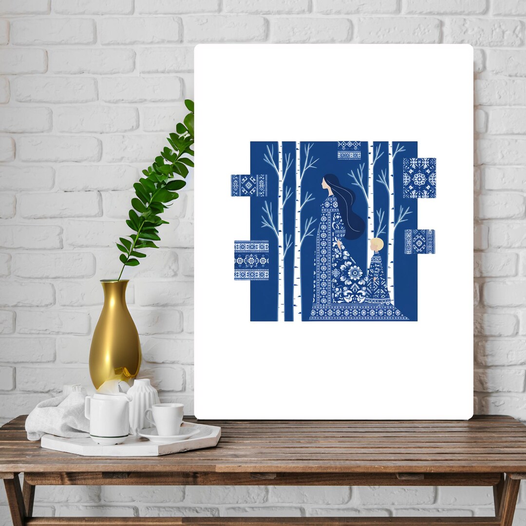 Blue and White Gzhel Wall Art, Slavic Folk Art Poster, Set of 2 Mirror ...