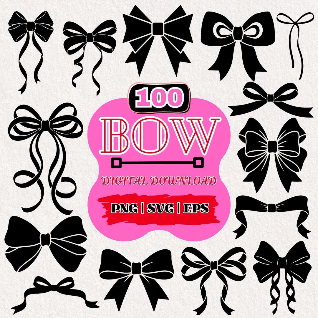 100 Bow SVG Bundle | Black Bow Clipart, Cricut Cut Files (digital ...