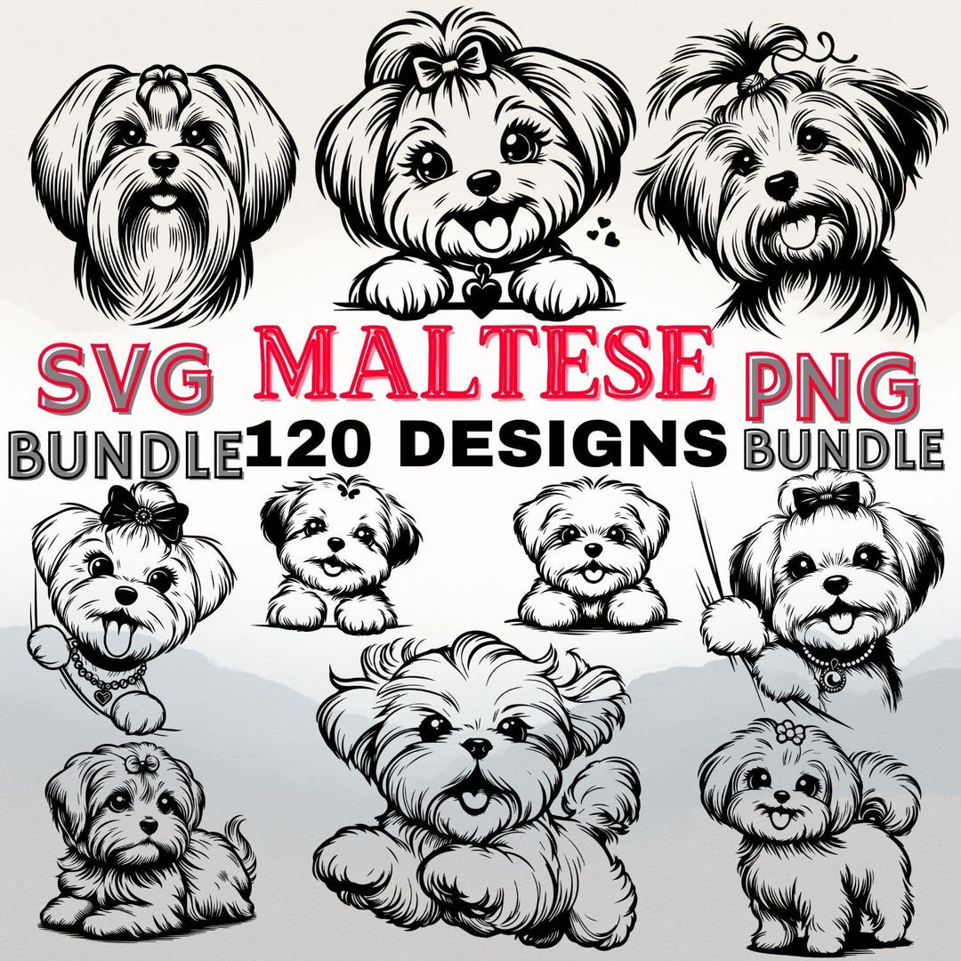 Maltese Dog SVG Bundle | 120 Puppy Clipart Designs (digital Download ...