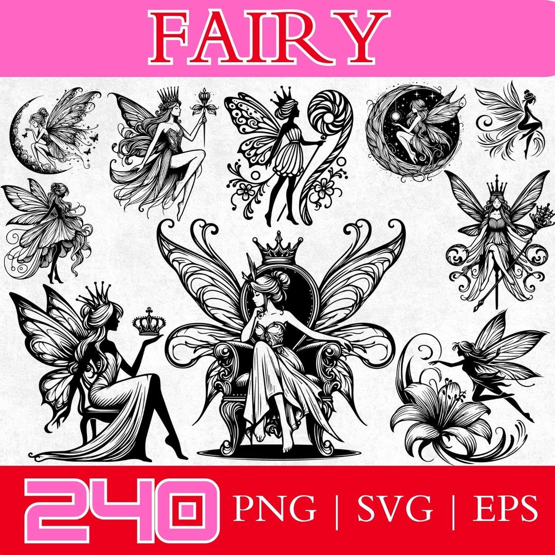 Fairy Queen Clipart Bundle With 240 Magical Fairy Illustrations PNG SVG ...