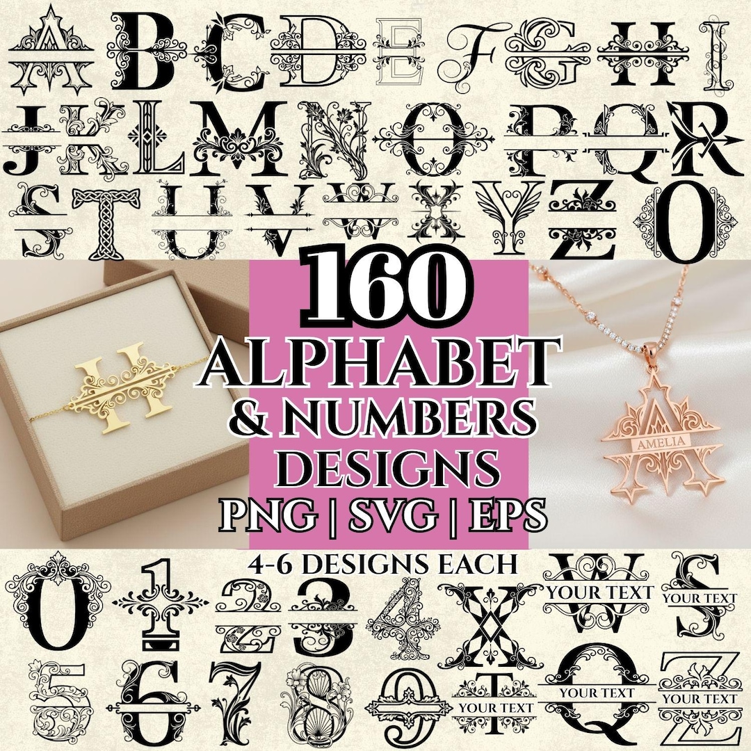 160 Ornamental Alphabet and Numbers SVG Bundle Vintage Monogram Letters ...