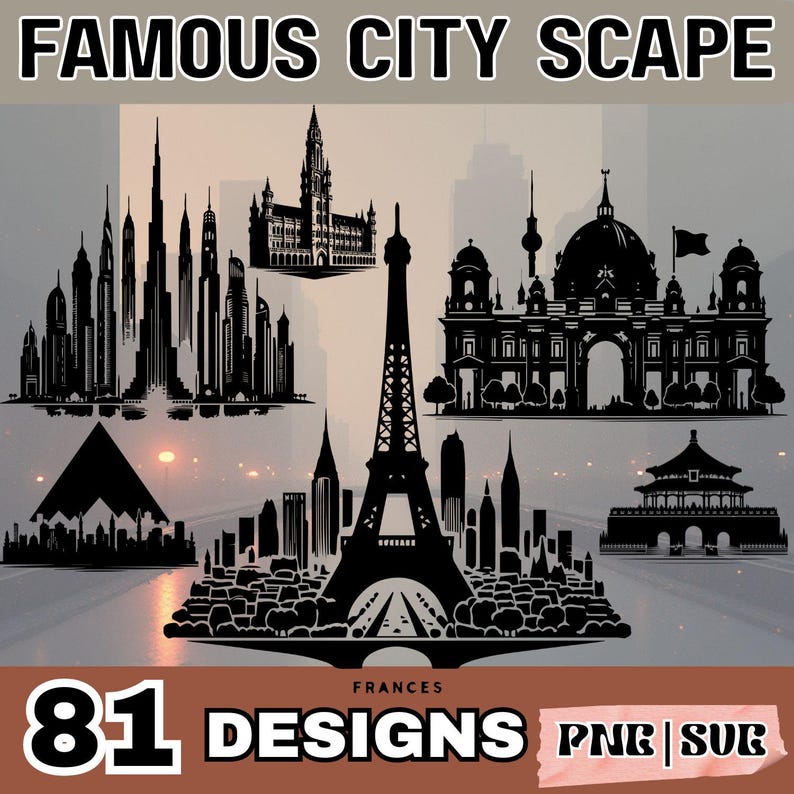 Iconic Cityscape Silhouette SVG PNG Bundle, Travel Art - Etsy