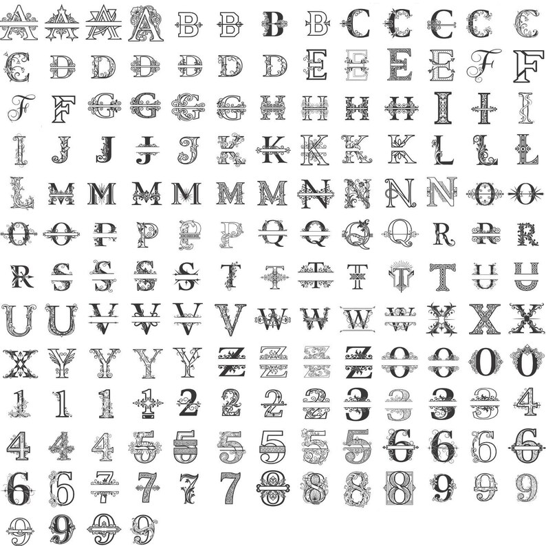 160 Ornamental Alphabet and Numbers SVG Bundle Vintage Monogram Letters ...