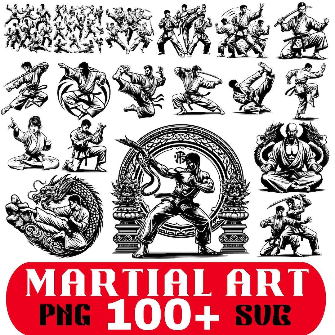 Martial Arts Poses SVG PNG Bundle, 100+ Fighting Illustrations (digital ...