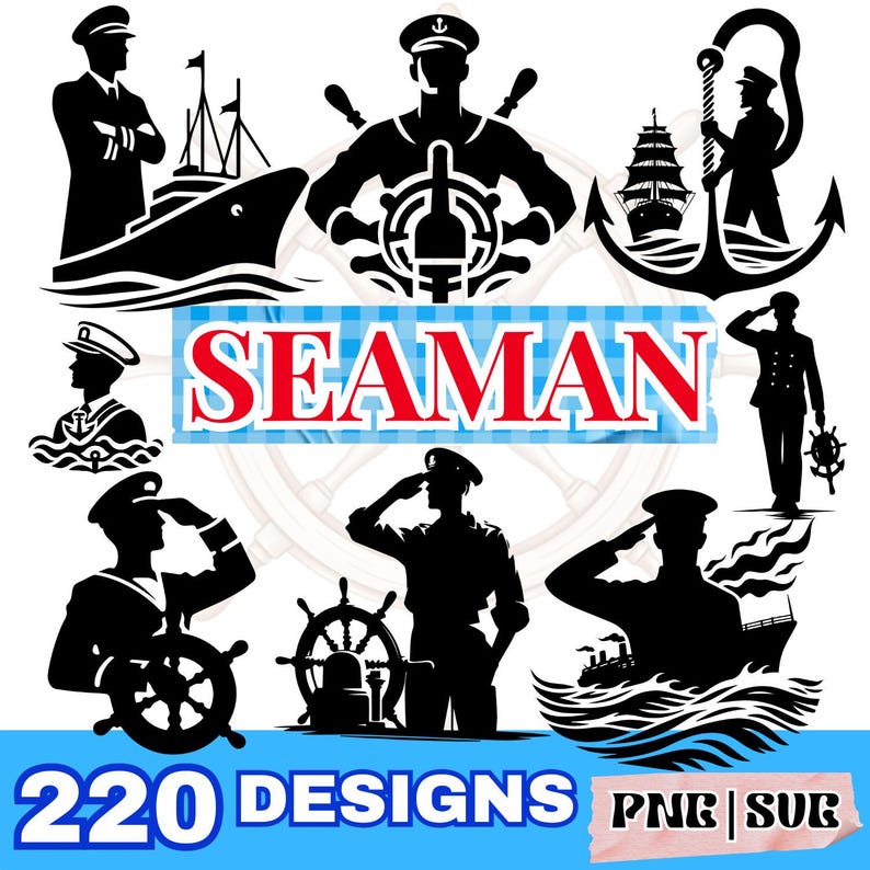 Seaman Nautical Silhouette Bundle, Sailor Captain Clipart (PNG, SVG) - Etsy