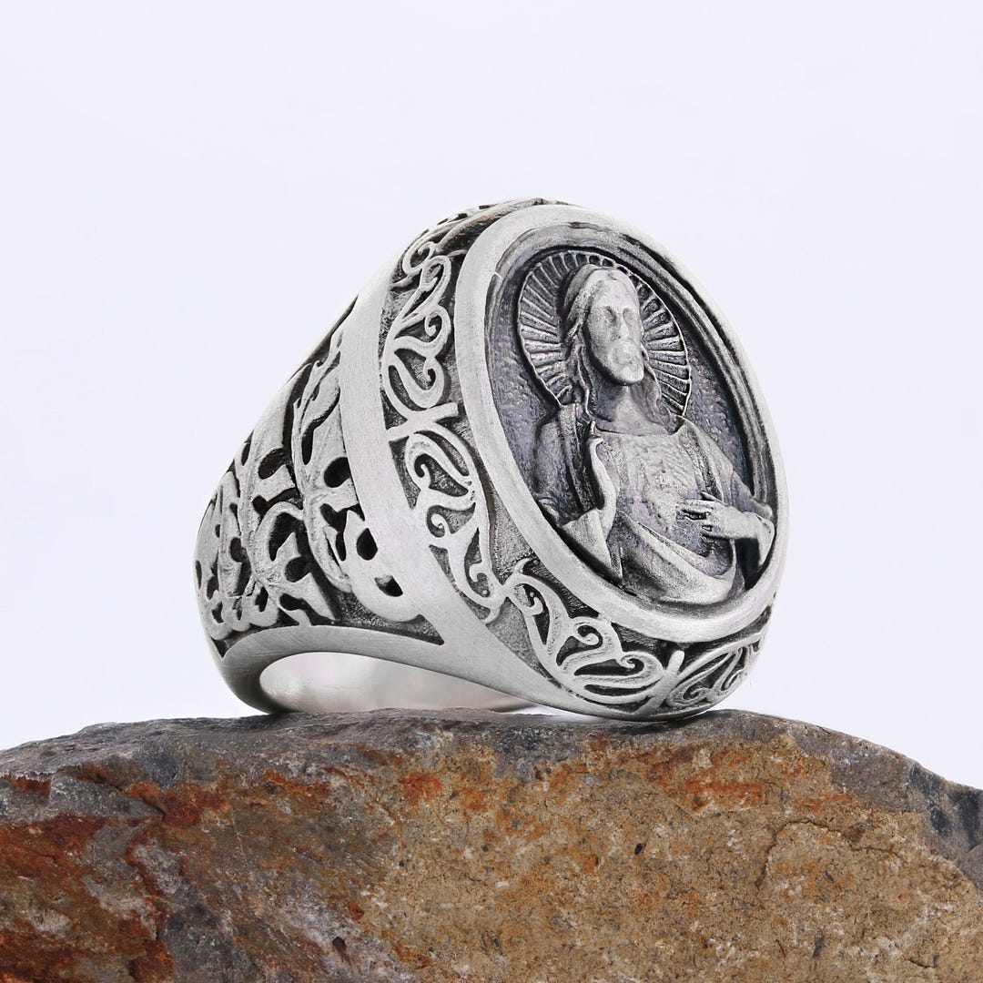 Sacred Heart Jesus Silver Ring for Men – Christmas Gift - Religious ...