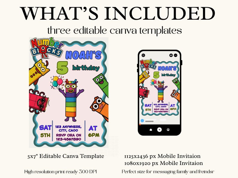Numberblocks Birthday Invitation, Kids Number Party Digital Invite ...