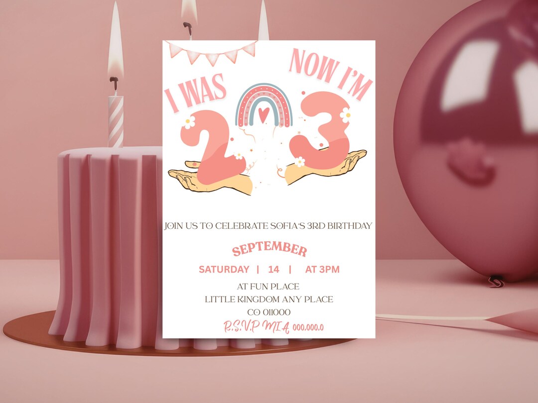 3rd Birthday Invitation, Girl's Party, Digital Download, Printable ...