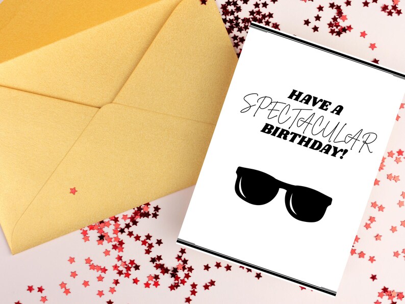 Happy Birthday Card Spectacular Black Glasses Digital Download Template ...