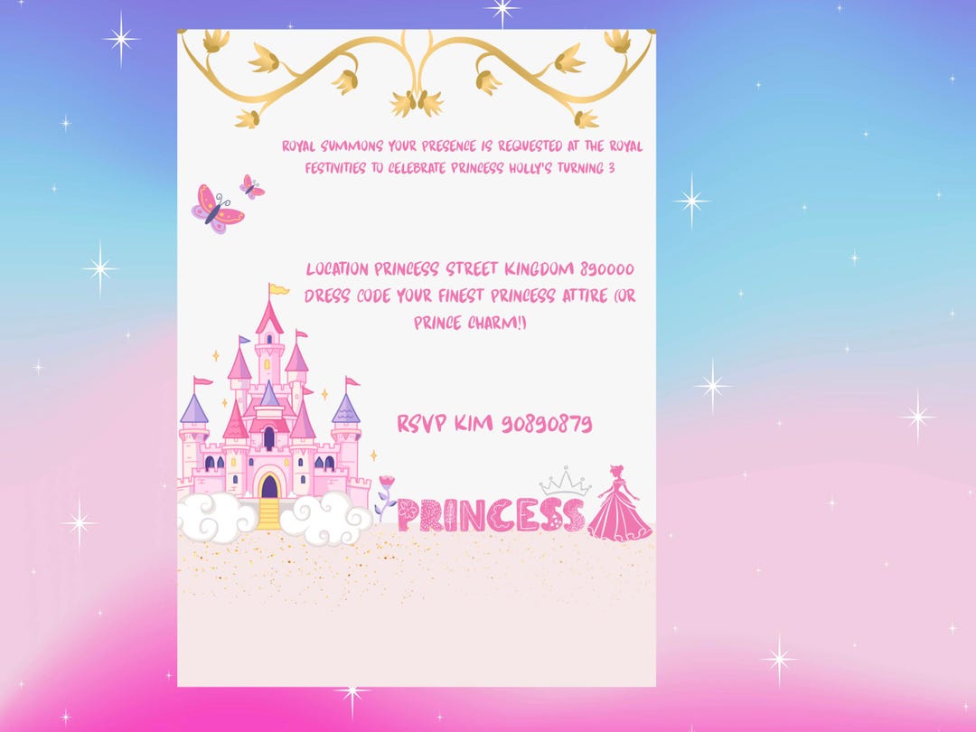 Happy Birthday Princess Card, Invite, Template, Digital, Download ...