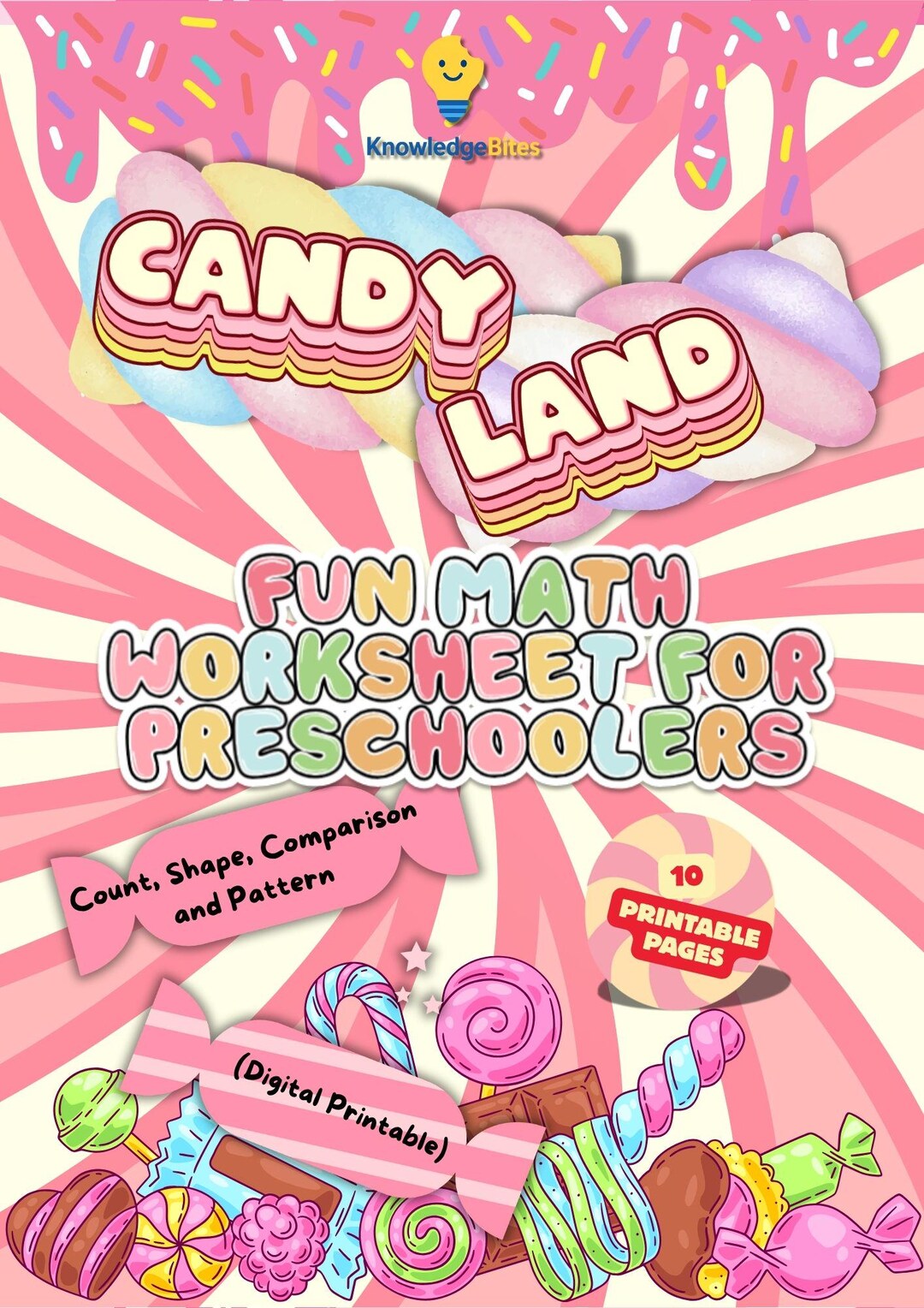 Candy Land Math Worksheet: Preschool Kindergarten Activity (digital ...
