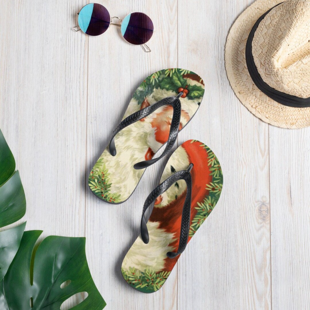 Vintage Santa Claus Christmas Wreath Holiday Retro Flip-flops Sandals ...