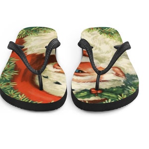 Vintage Santa Claus Christmas Wreath Holiday Retro Flip-flops Sandals ...