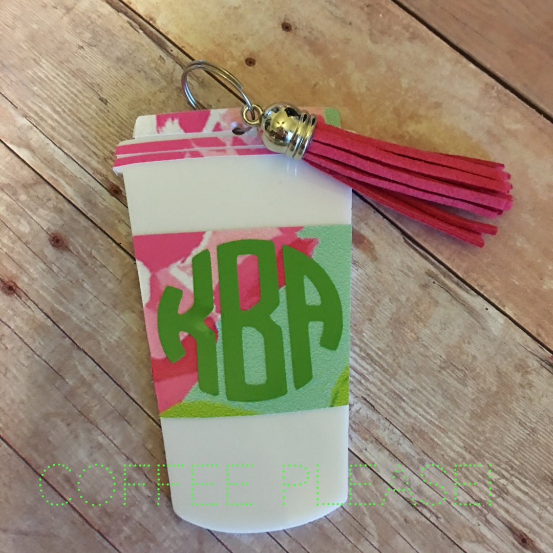 Personalized Coffee Cup Keychain - Tassel Initial Acrylic Keychain - Etsy