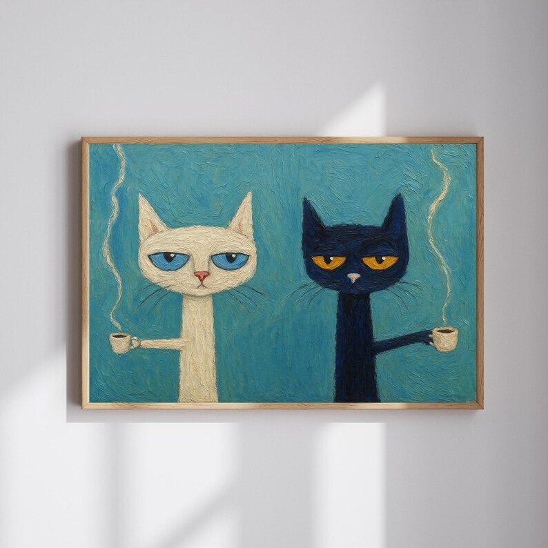 Funny Cat Poster – Coffee Break Cats – Quirky Wall Decor for Kitchen ...