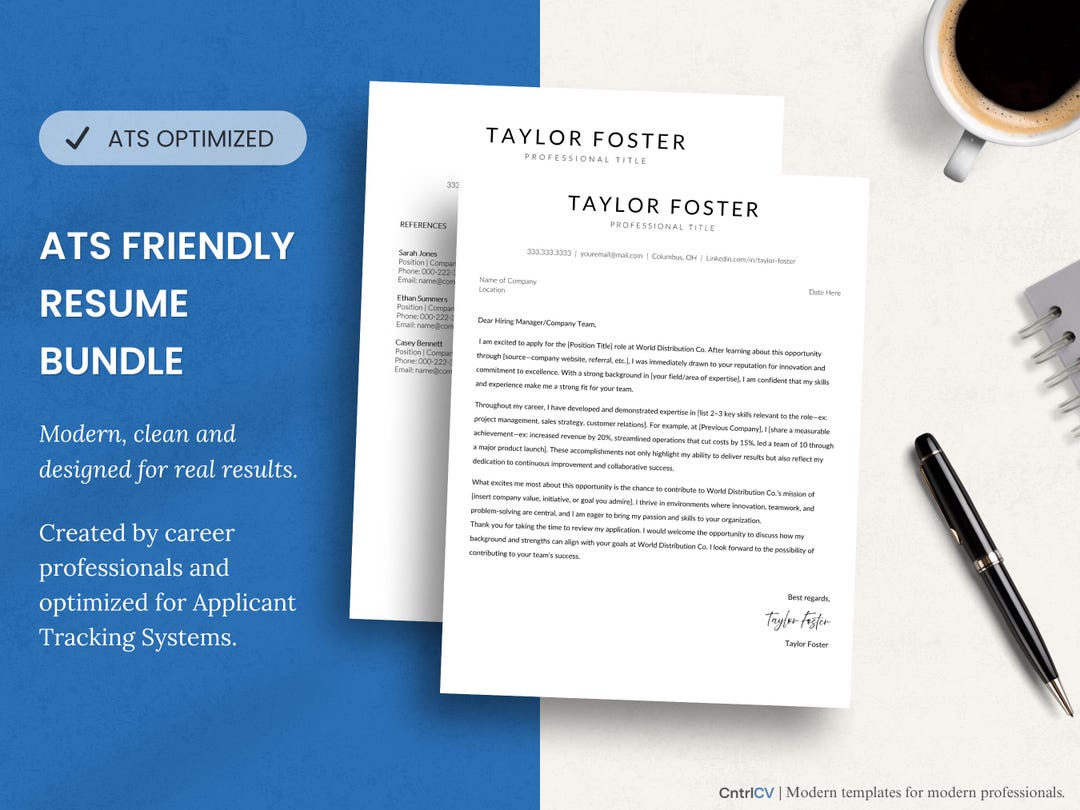 ATS Cover Letter & Reference Page Bundle |professional Job Application ...