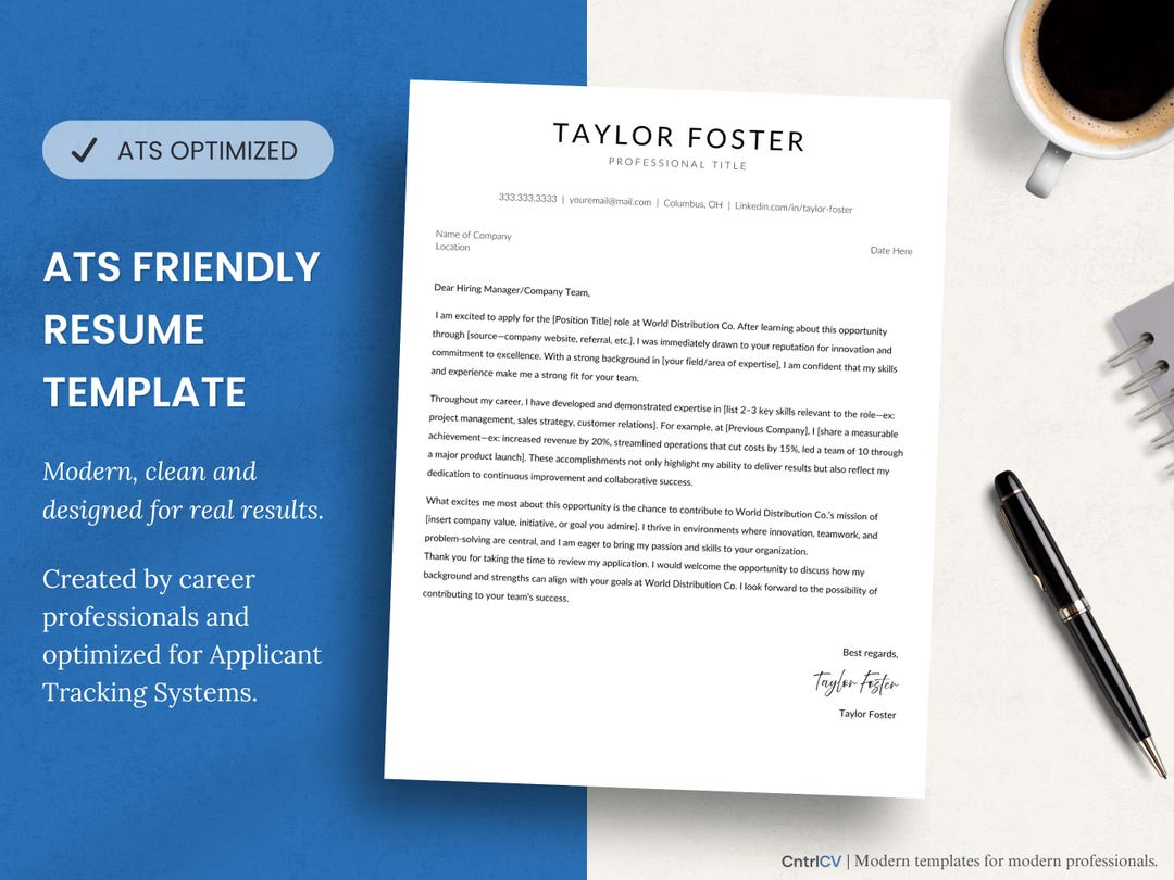 ATS Cover Letter Template | Professional Letter for Jobs | Clean Modern ...
