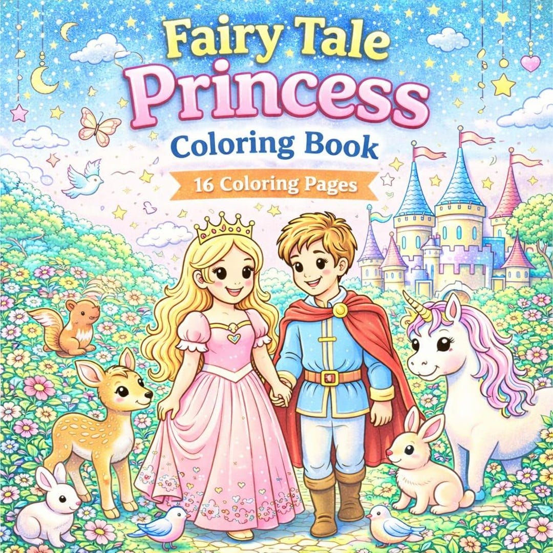 Printable Fairy Tale Princess Coloring Book for Kids | 16 Pages ...