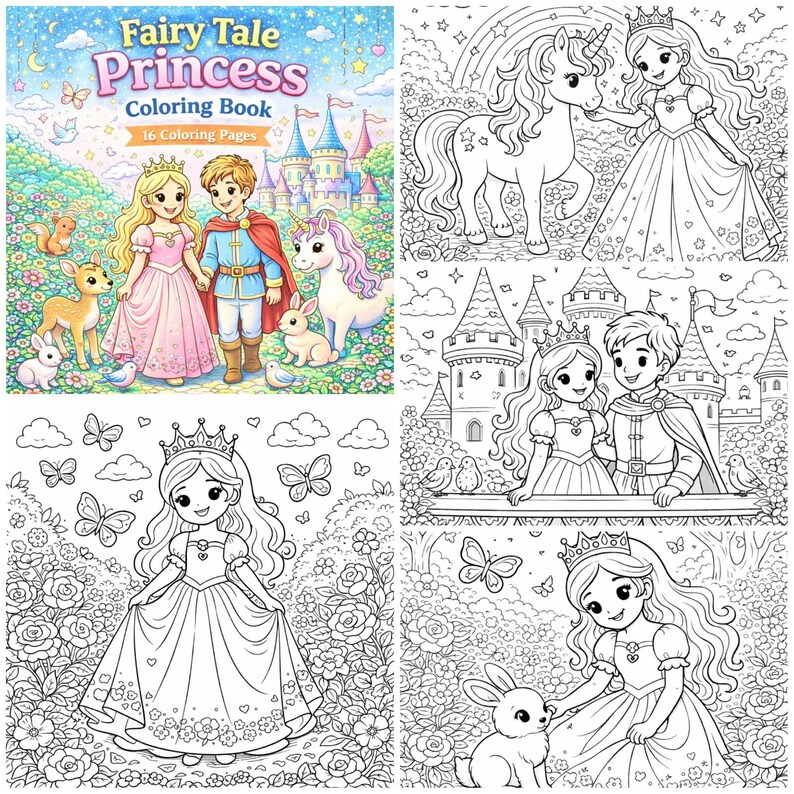 Printable Fairy Tale Princess Coloring Book for Kids | 16 Pages ...